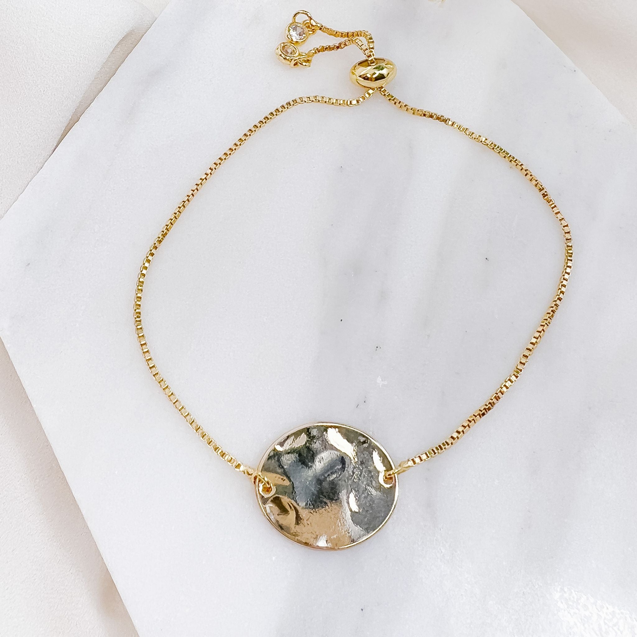 Gold Hammered Oval Adjustable Bolo Style Bracelet - Reminded Designs